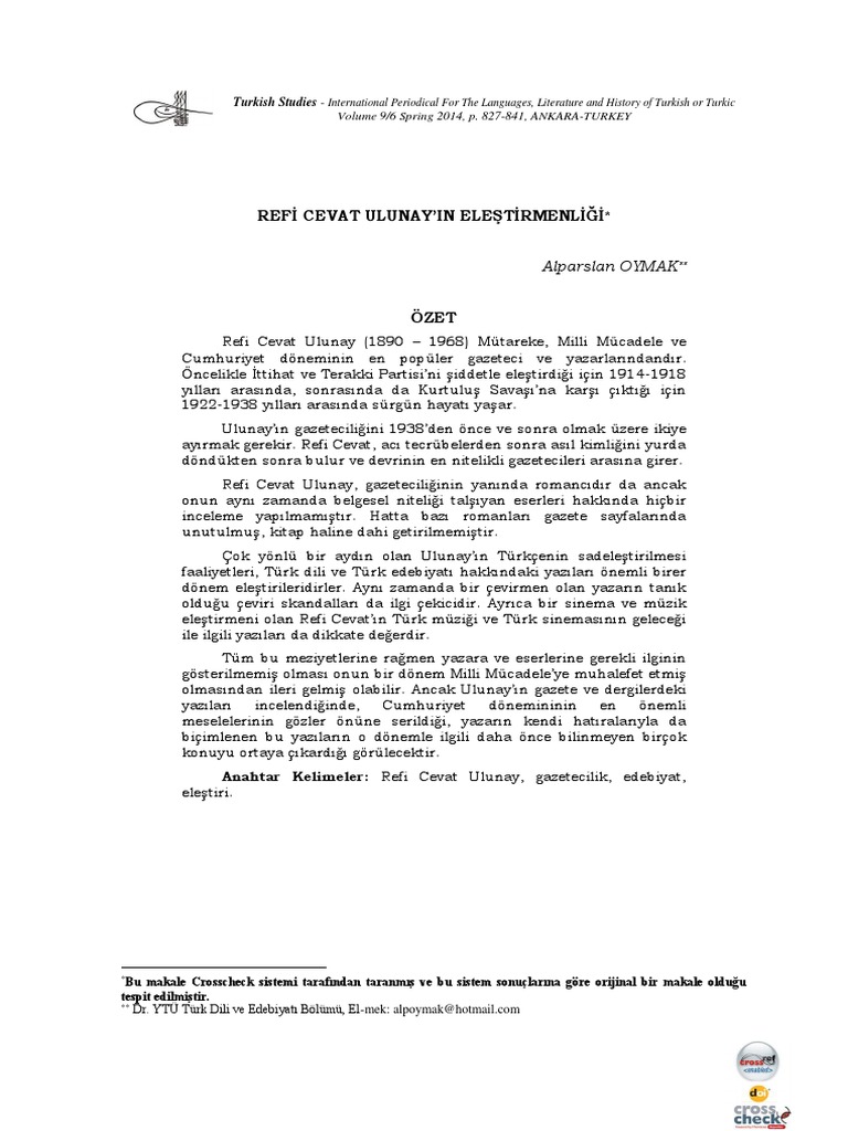 Refi Cevat Ulunay'ın Eleştirmenliği | PDF