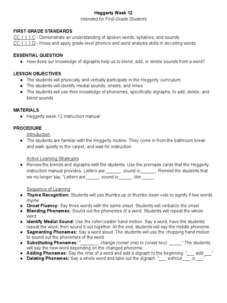 Heggerty Week 12 Lesson Plan | PDF | Syllable | Behavior Modification