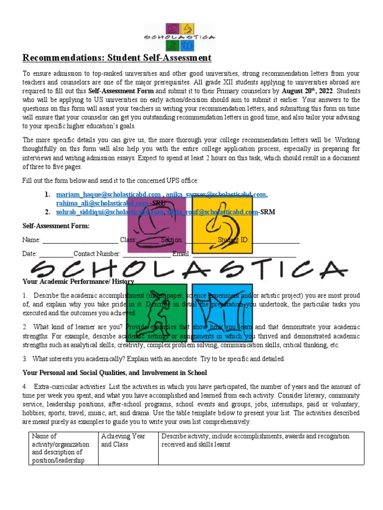 Self Assessment Form - 2022 | PDF | University And College Admission | Teachers