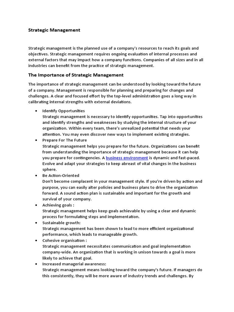 Strategic Management Meaning J Importance and Process New | PDF ...