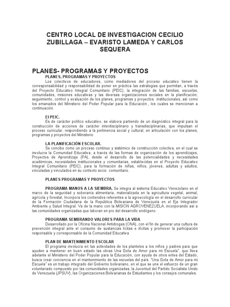 Planes y Proyectos y Programas Educativos | PDF | Educación sexual | Venezuela