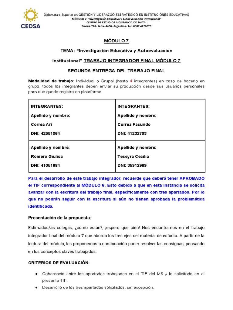 Trabajo Integrador Final - Módulo 7 Segunda Instancia | PDF | Enseñando | Aprendizaje