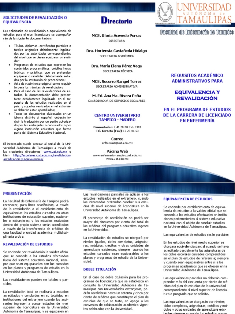 Triptico de Revalidacion y Equivalencia | PDF