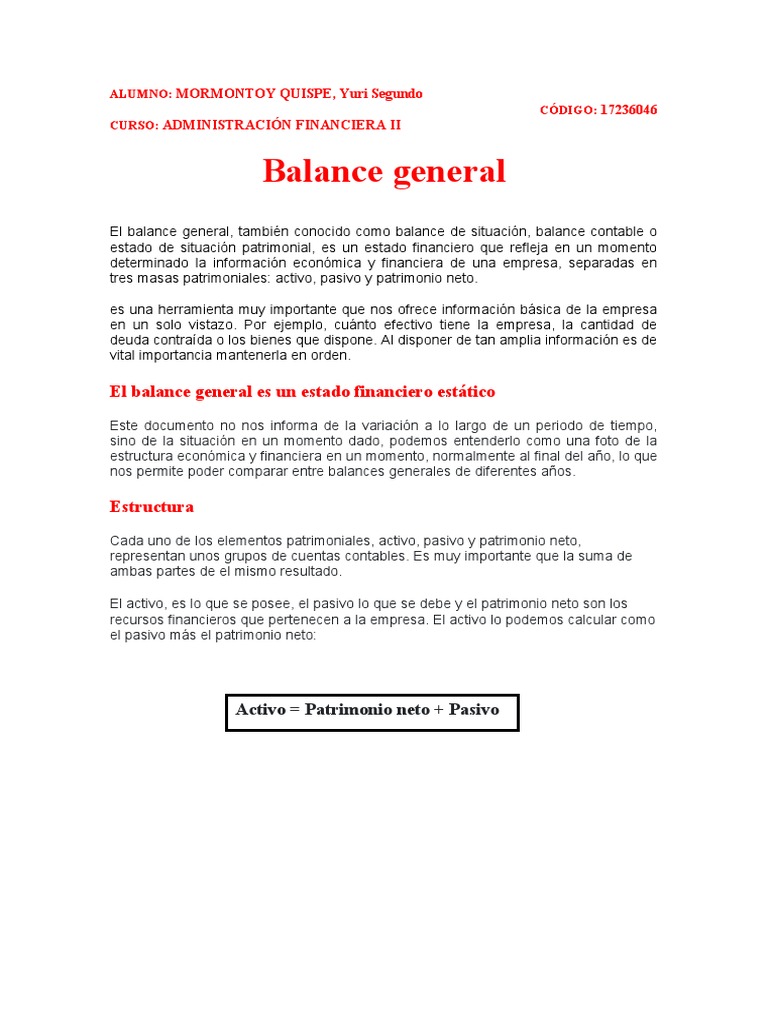 Balance General | PDF | Estado de resultados | Hoja de balance