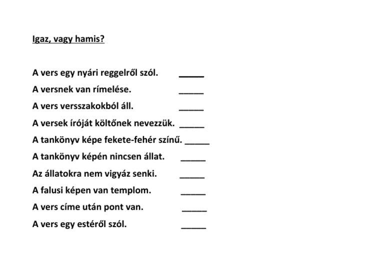 Feladatlap Igaz-Hamis | PDF