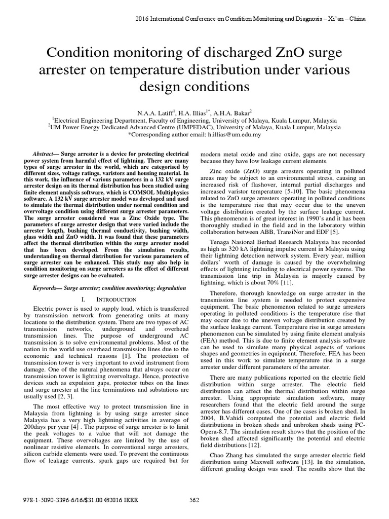 Condition Monitoring of Discharged Zno Surge Arrester On Temperature Distribution Under Various ...