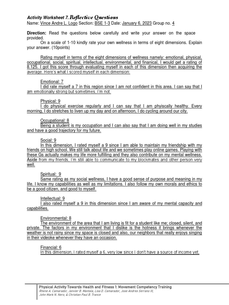 Student Fitness Self-Assessment | PDF | Physical Fitness | Body Mass Index