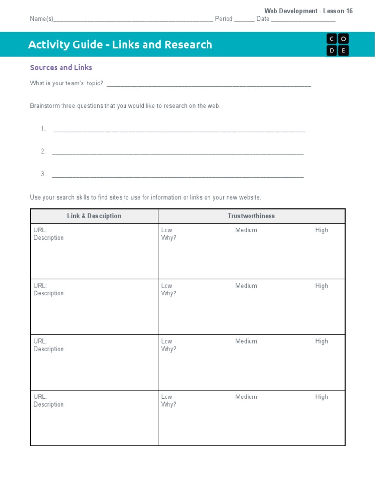 U2L16 - Activity Guide - Links and Research | PDF