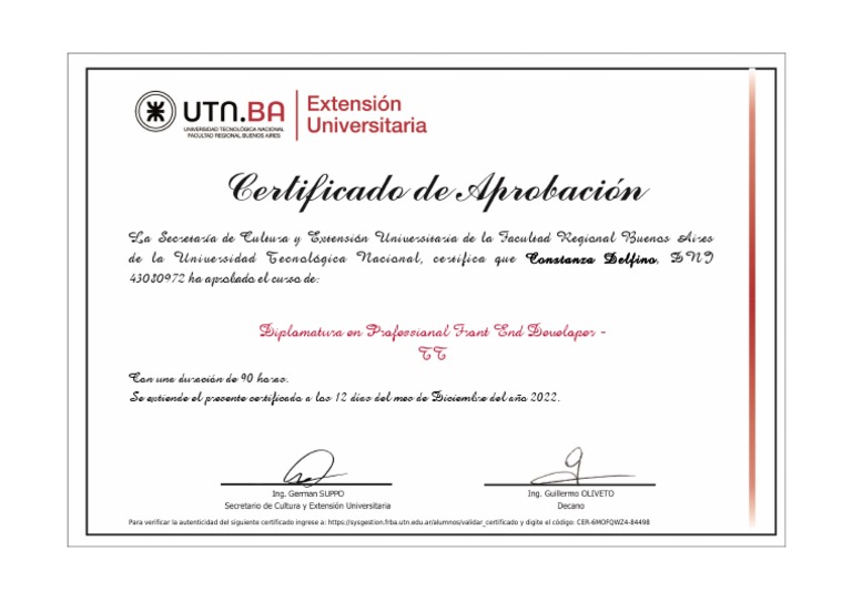 Certificado Constanza Delfino | PDF