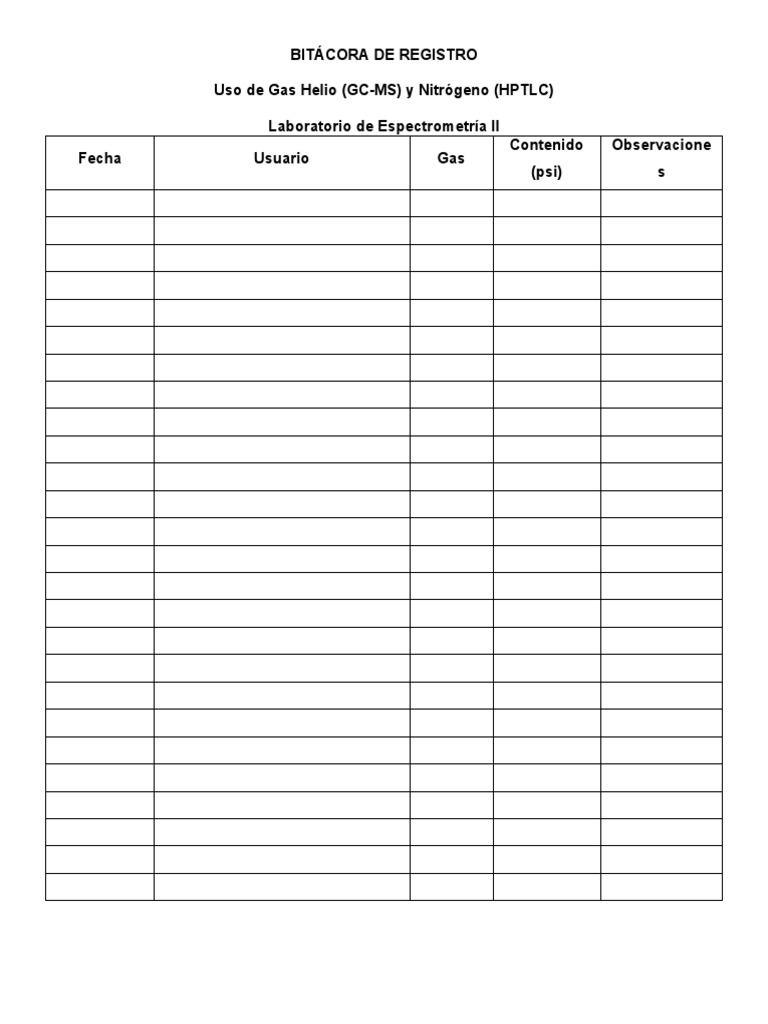 Bitácora Uso Gas | PDF