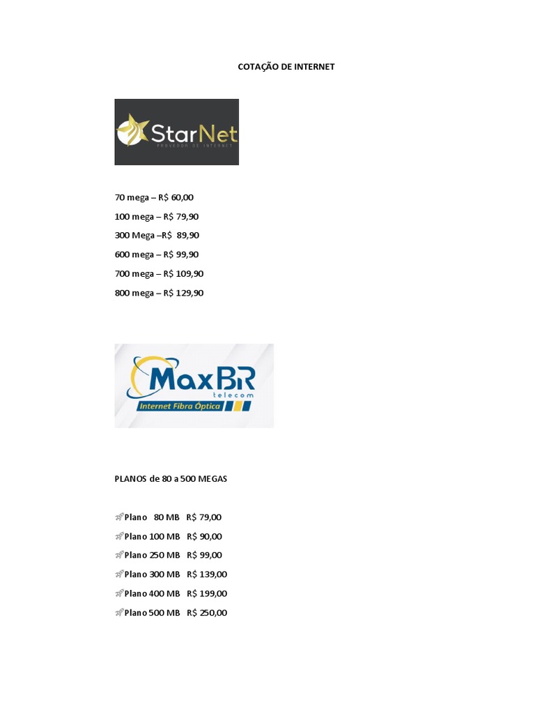 Cotação de Internet | PDF