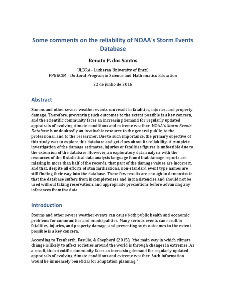 Some Comments On The Reliability of NOAA's Storm Events Database | PDF ...