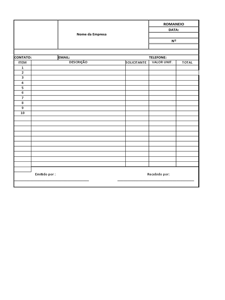 Romaneio Modelo 1 | PDF