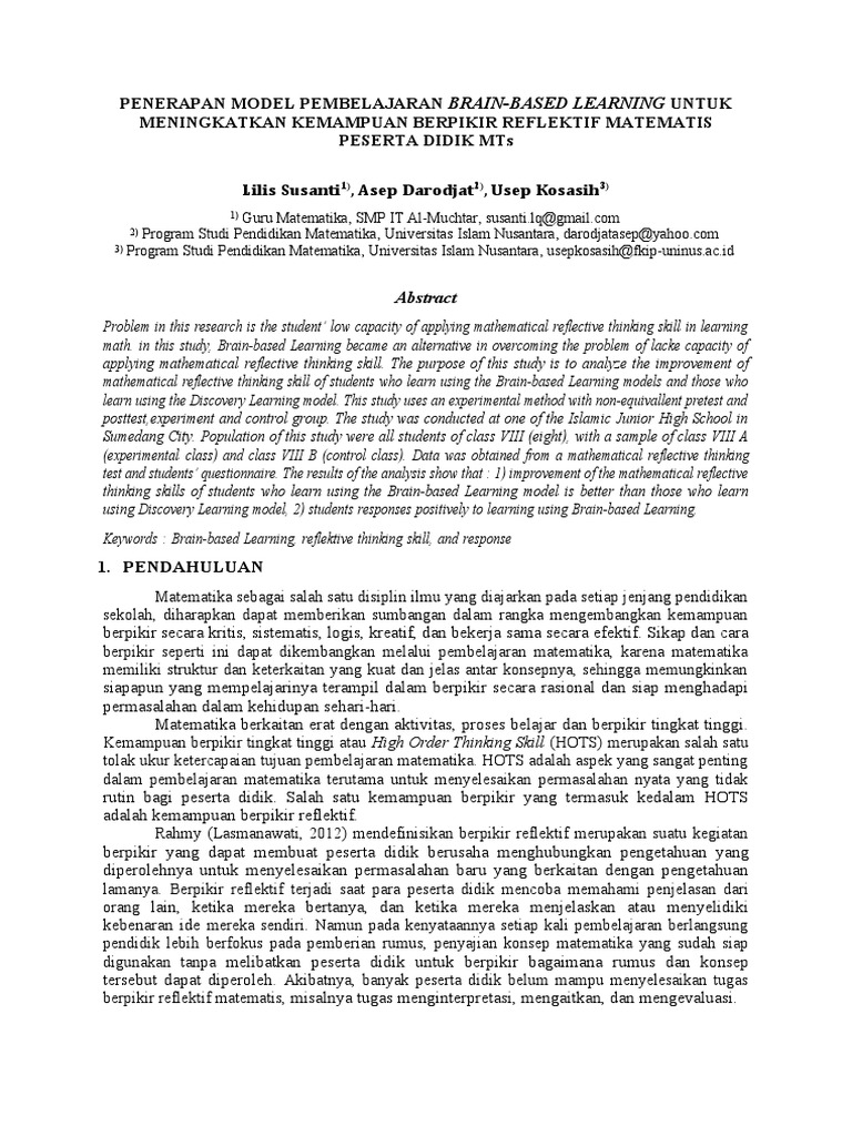 Analysis of the Effectiveness of Brain-Based Learning Models in Improving Junior High School ...