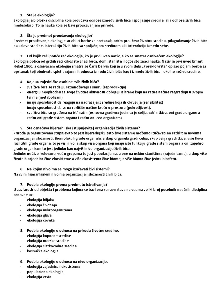 Ekologija - Uvod | PDF