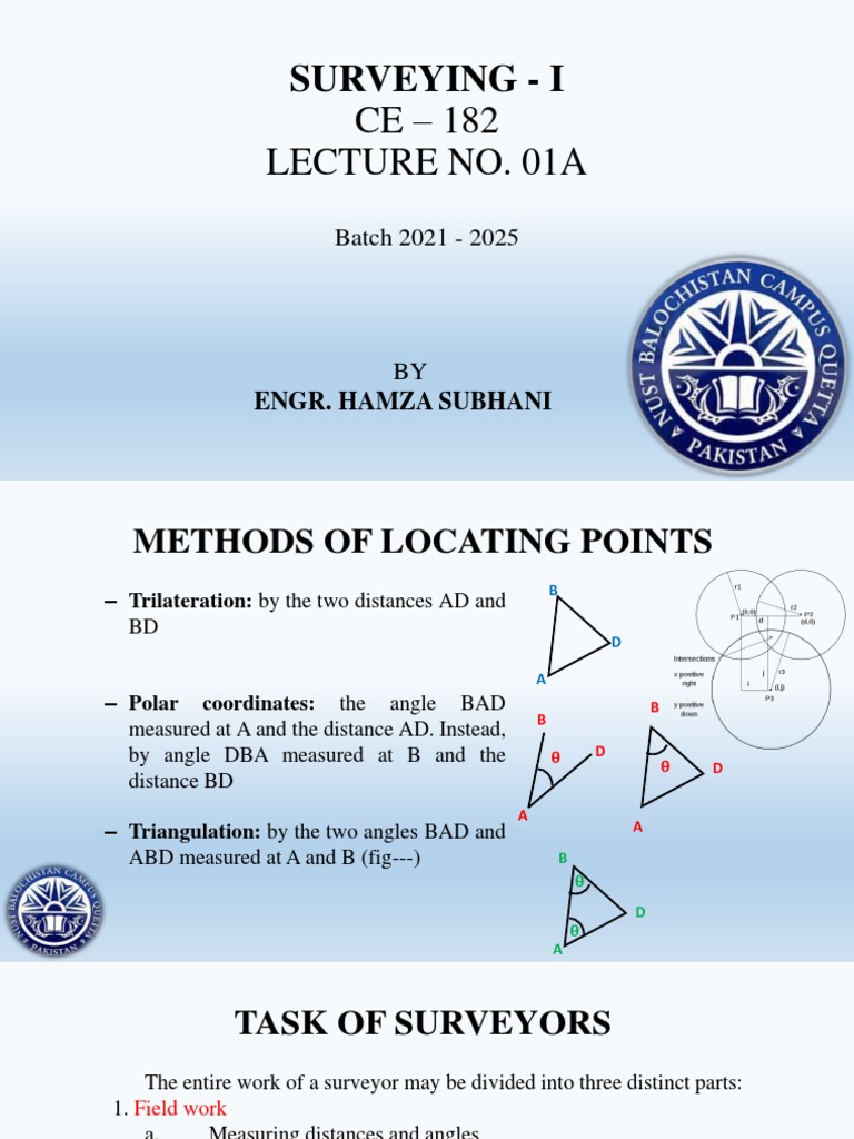 Survey Lecture No. 01 A | PDF | Surveying | Length Survey Lecture No. 01 A | PDF | Surveying | Length