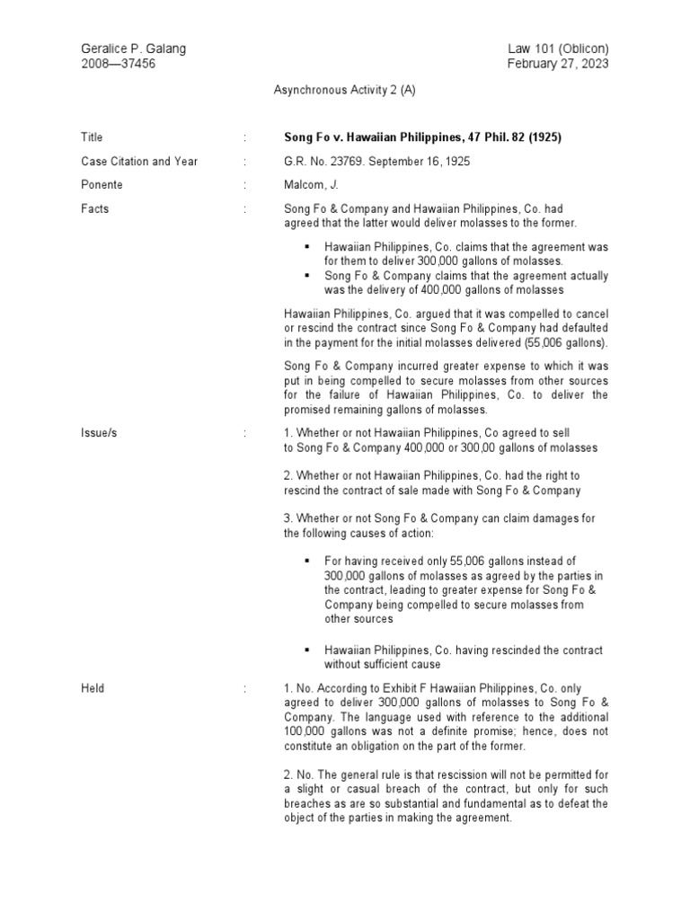Asynchronous Activity 2 (A) Digests | PDF | Breach Of Contract | Mortgage Loan