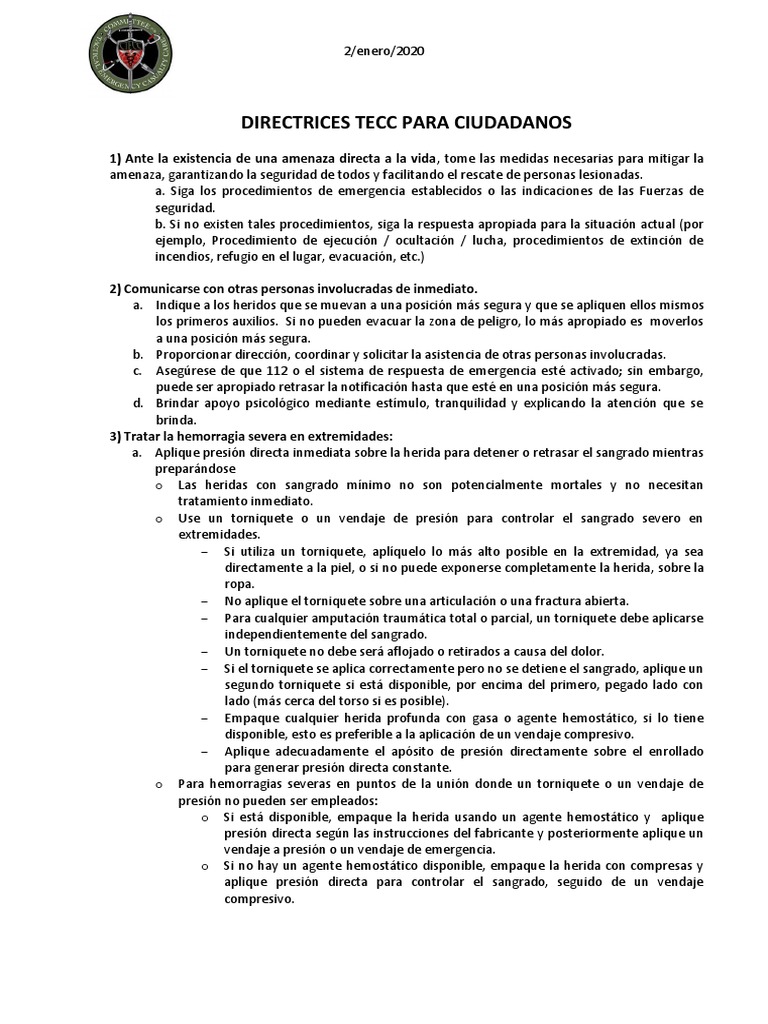 Directrices Tecc para Ciudadanos | PDF | Herida | Sangrado