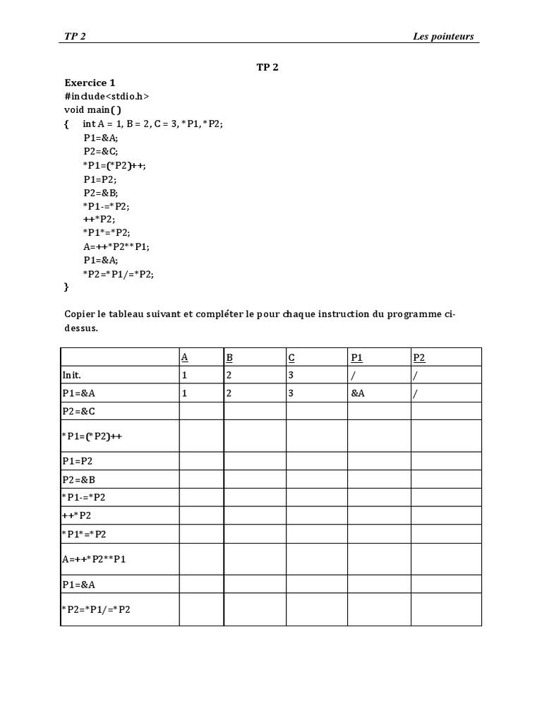 TP 2 Les Pointeurs | PDF | Pointeur (programmation) | Informatique