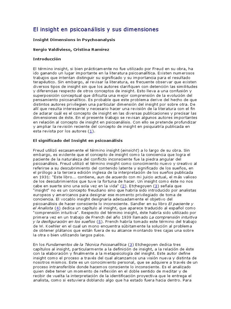El Insight en Psicoanálisis y Sus Dimensiones | PDF | Psicoanálisis | Mente inconsciente