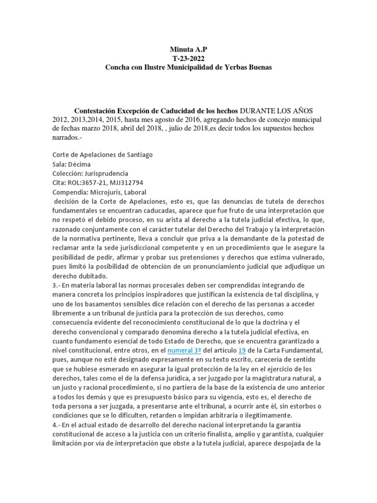 Excepción de Caducidad en Yerbas Buenas | PDF | Judicaturas | Justicia