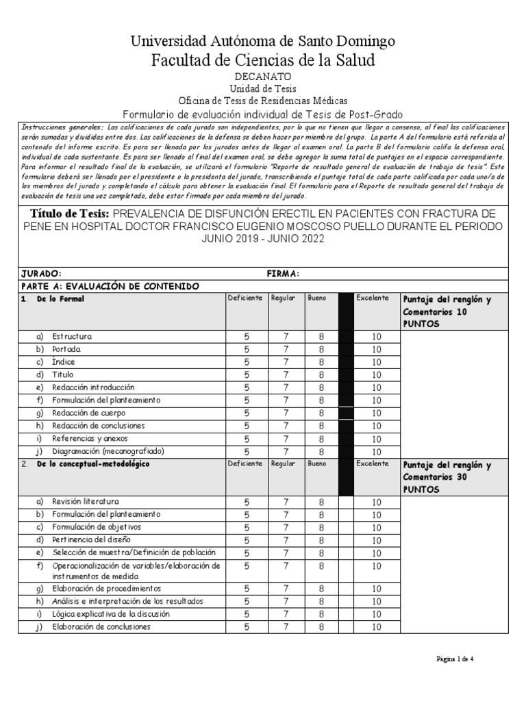 Evaluación Tesis Médica UASD | PDF
