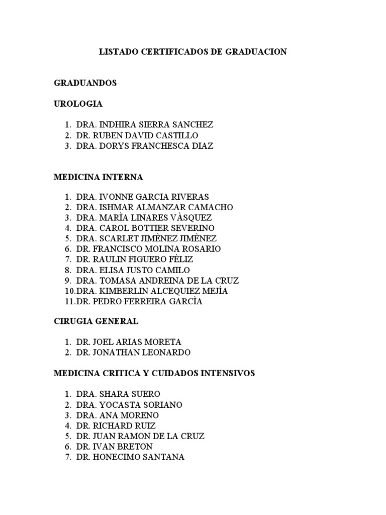 Listado Certificados de Graduacion | PDF