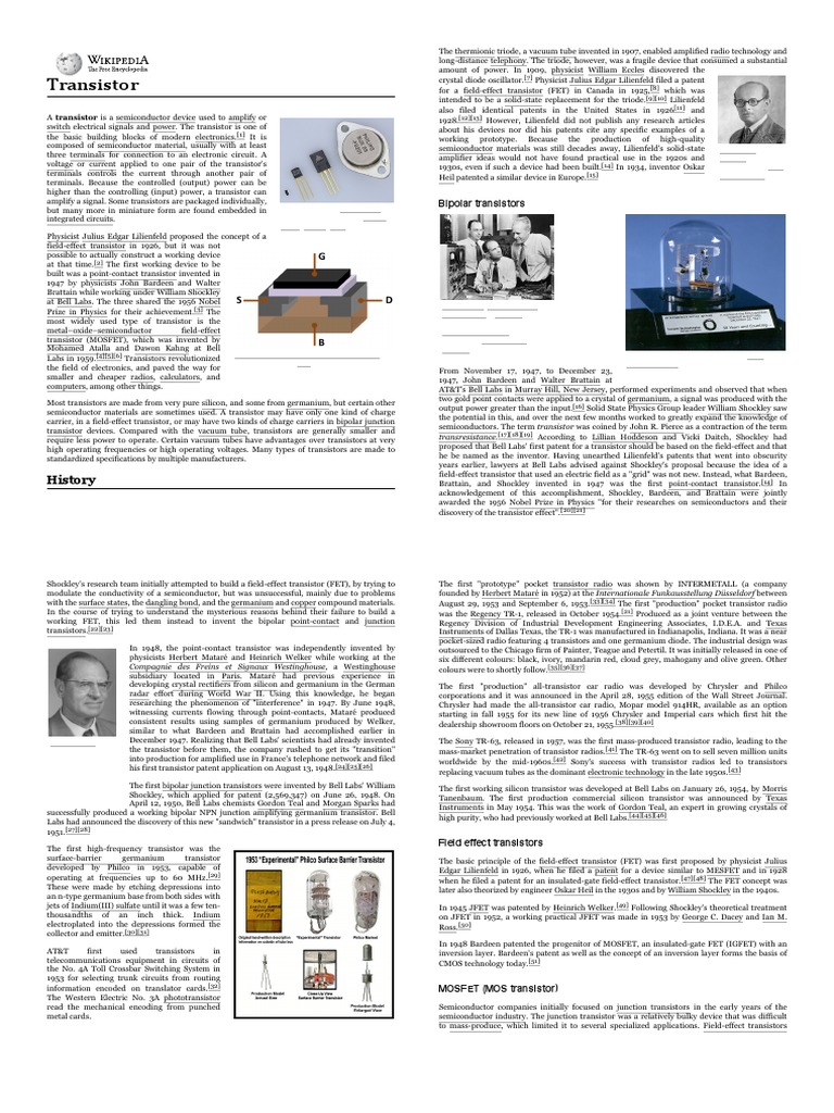 Transistor - Wikipedia | PDF | Transistor | Field Effect Transistor