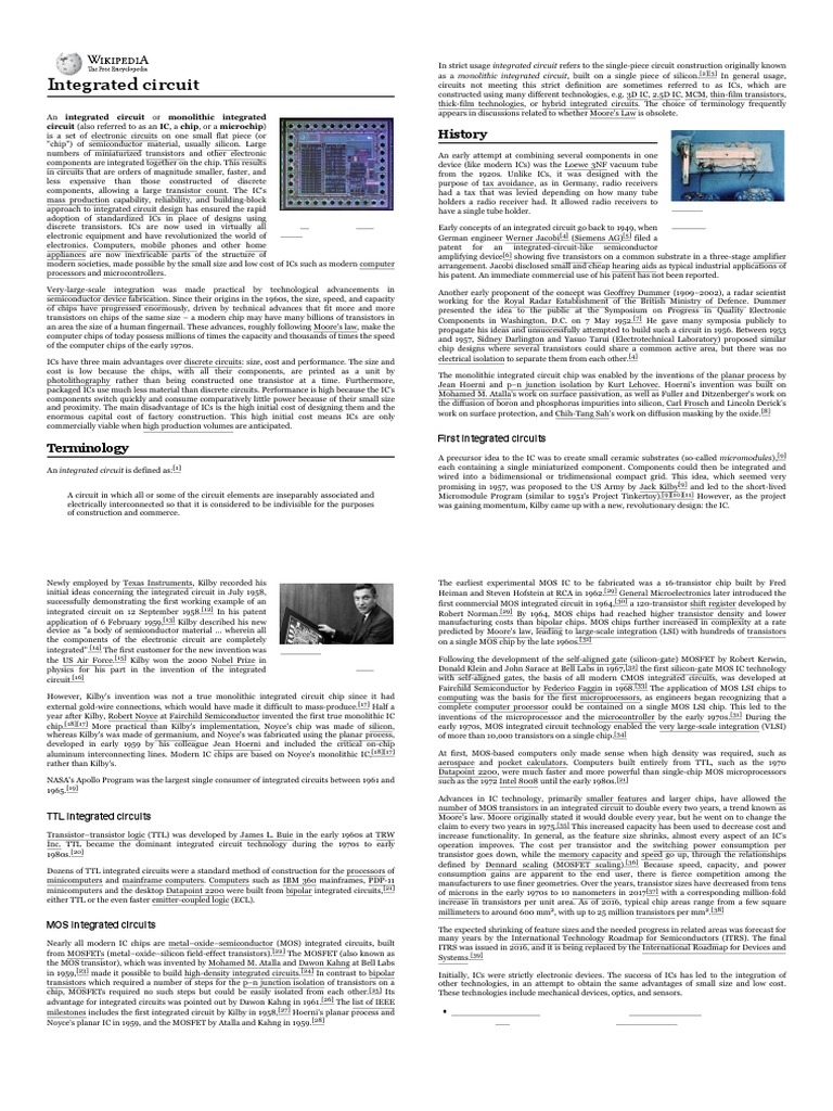Integrated Circuit - Wikipedia | PDF | Integrated Circuit | Mosfet