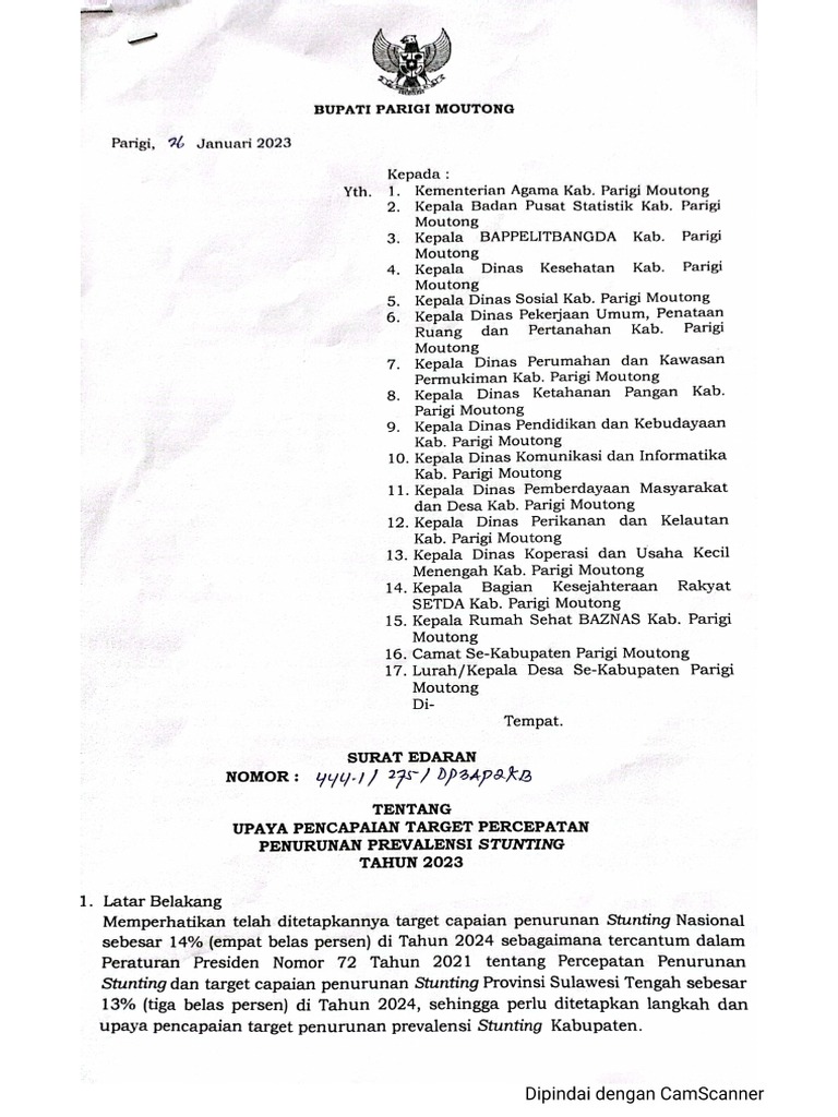 Surat Edaran Bupati Tentang Pencapaian Target | PDF