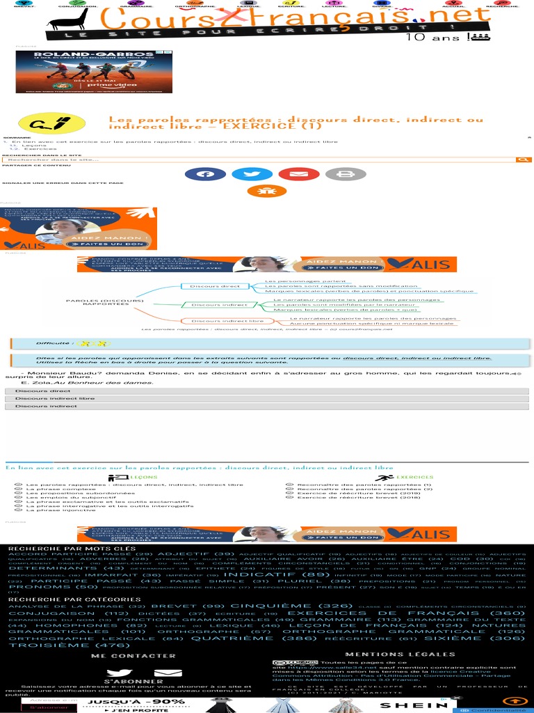Exercices sur le discours indirect libre | PDF | Linguistique | Grammaire