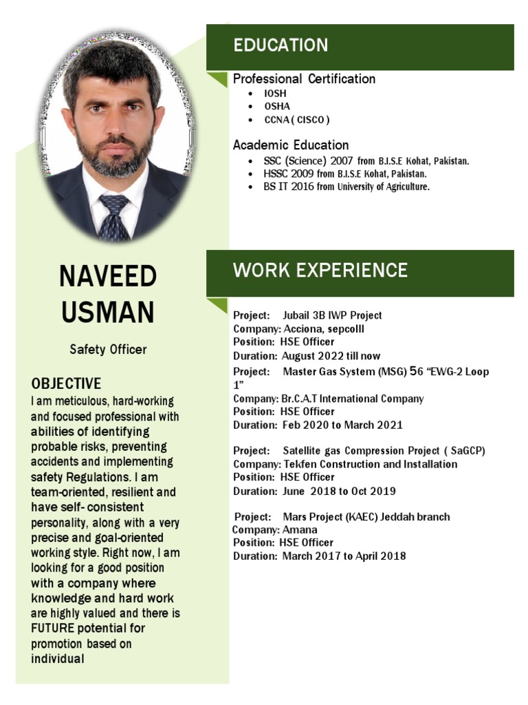 Emailing HSE Officer NAveed CV Updated1 | PDF | Occupational Safety And Health | Safety