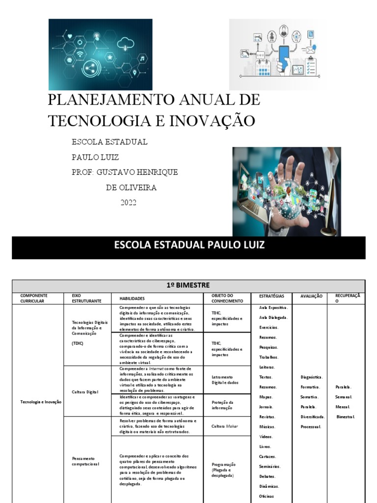 Planejamento Anual de Tecnologia e Inovação | PDF | Tecnologia da ...