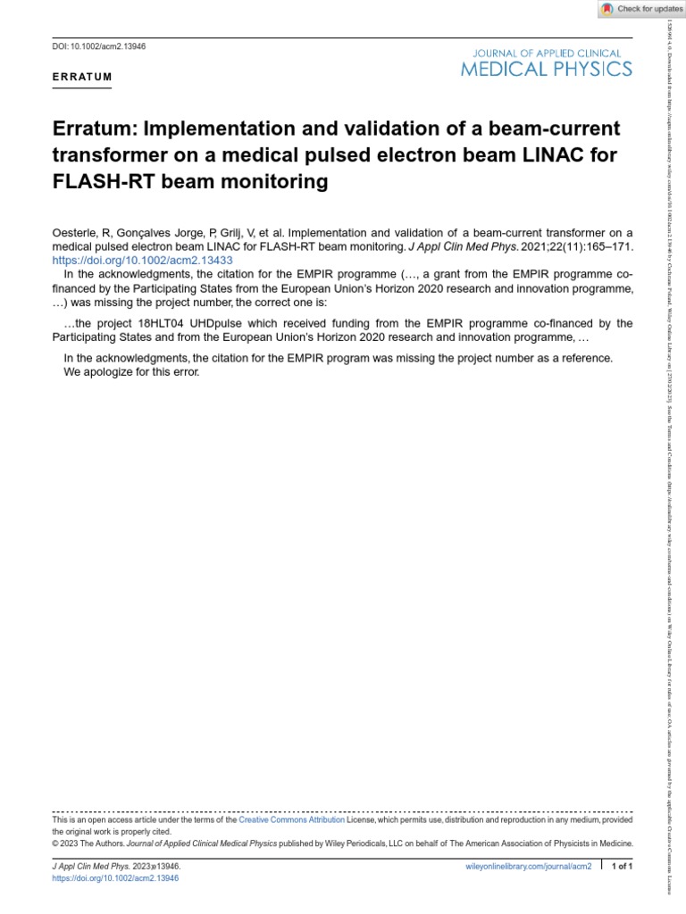J Applied Clin Med Phys - 2023 - Erratum Implementation and Validation ... J Applied Clin Med Phys - 2023 - Erratum Implementation and Validation ...
