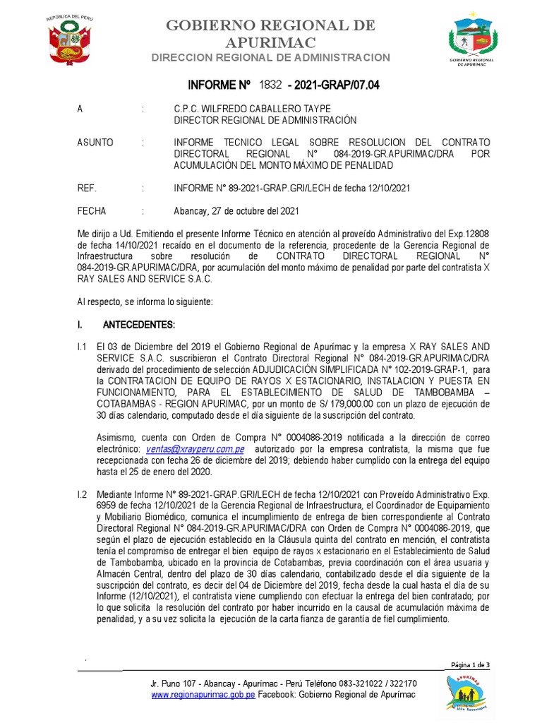 DRA - Informe Técnico Resolución de Contrato Directoral #048-2021 - X EAY SALES AND SERVICE S.A ...