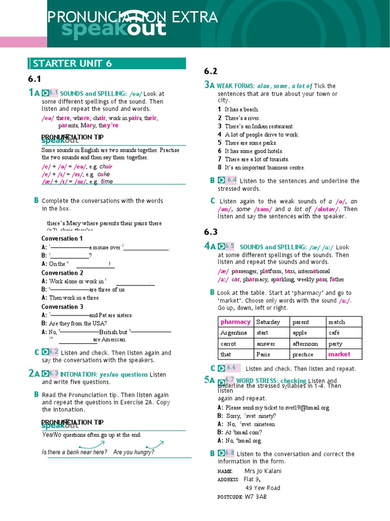 Speakout Pronunciation Extra Starter Unit 6 | PDF | Oral Communication | Linguistics