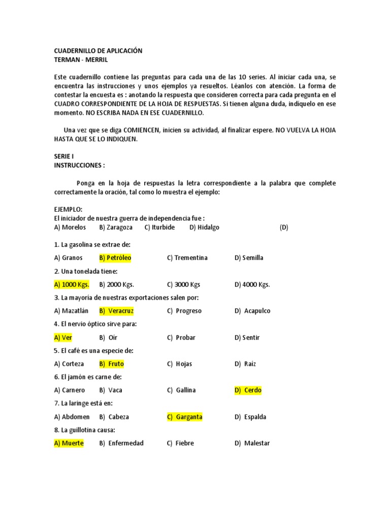 Cuadernillo de Aplicacion Terman Merril | PDF