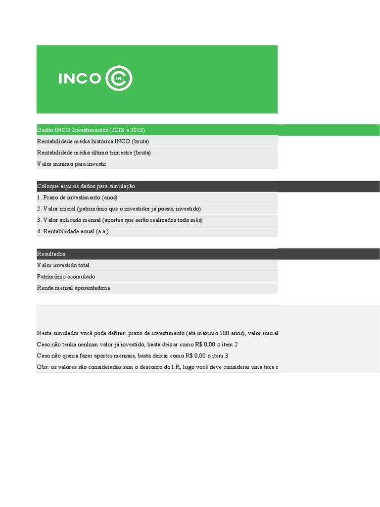 Planilha de Aposentadoria INCO | PDF | Investimentos | Juros
