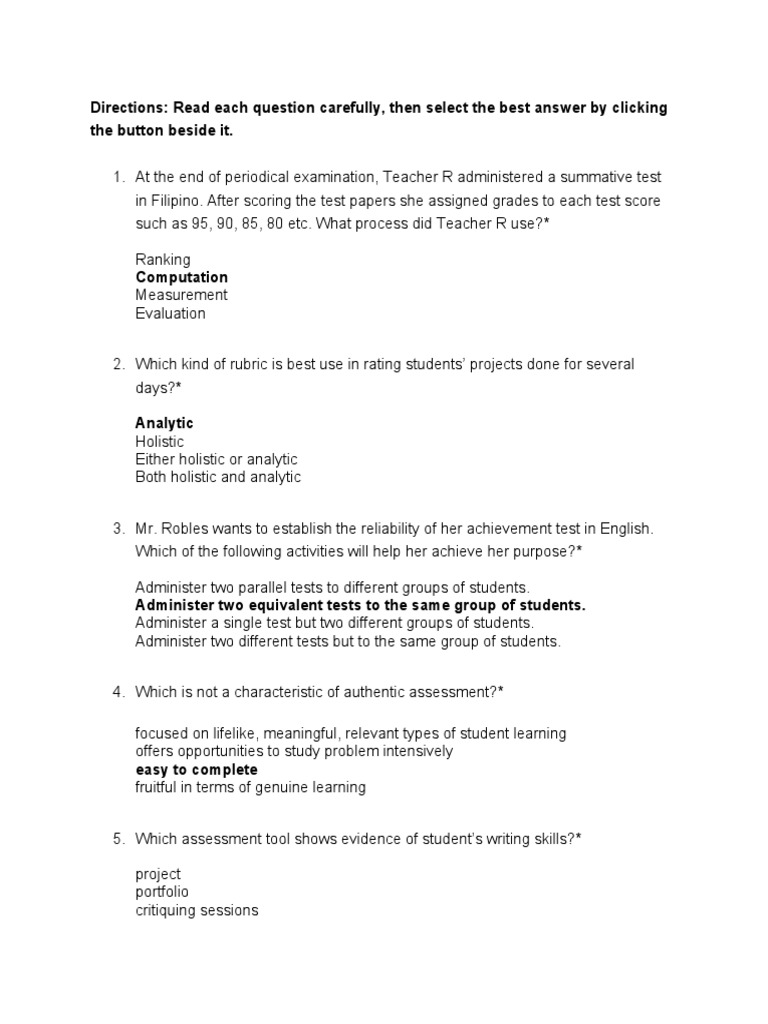 Assessment in Learning Final Exam | PDF | Educational Assessment ...