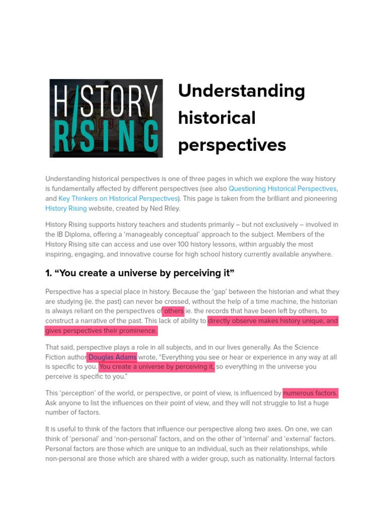 Understanding Historical Perspectives | PDF | Historian | Conspiracy Theory