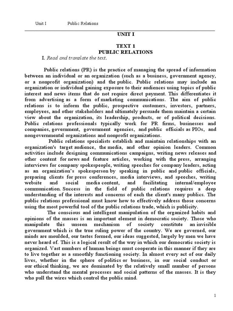 Public Relations Reading | PDF | Public Relations | Mass Media