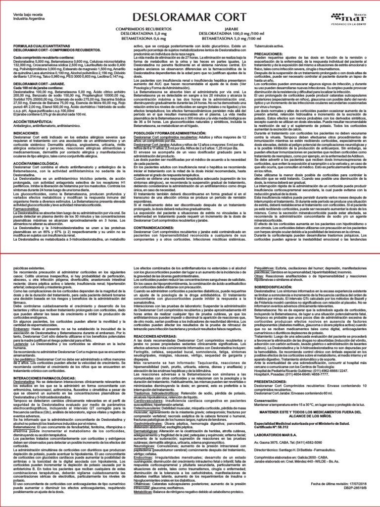Desloramar Cort: Indicaciones y Dosis | PDF | Corticosteroides | Alergia