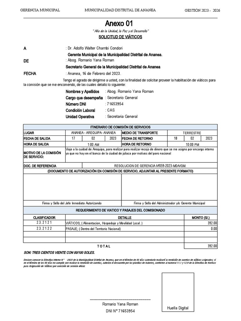 Anexo 01 - Solicitud-De-Viaticos | PDF