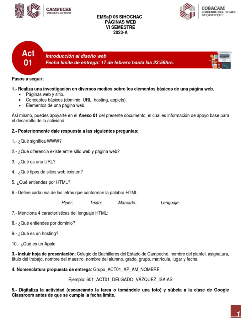 Actividad 01 - Páginas Web | PDF | HTML | Red mundial