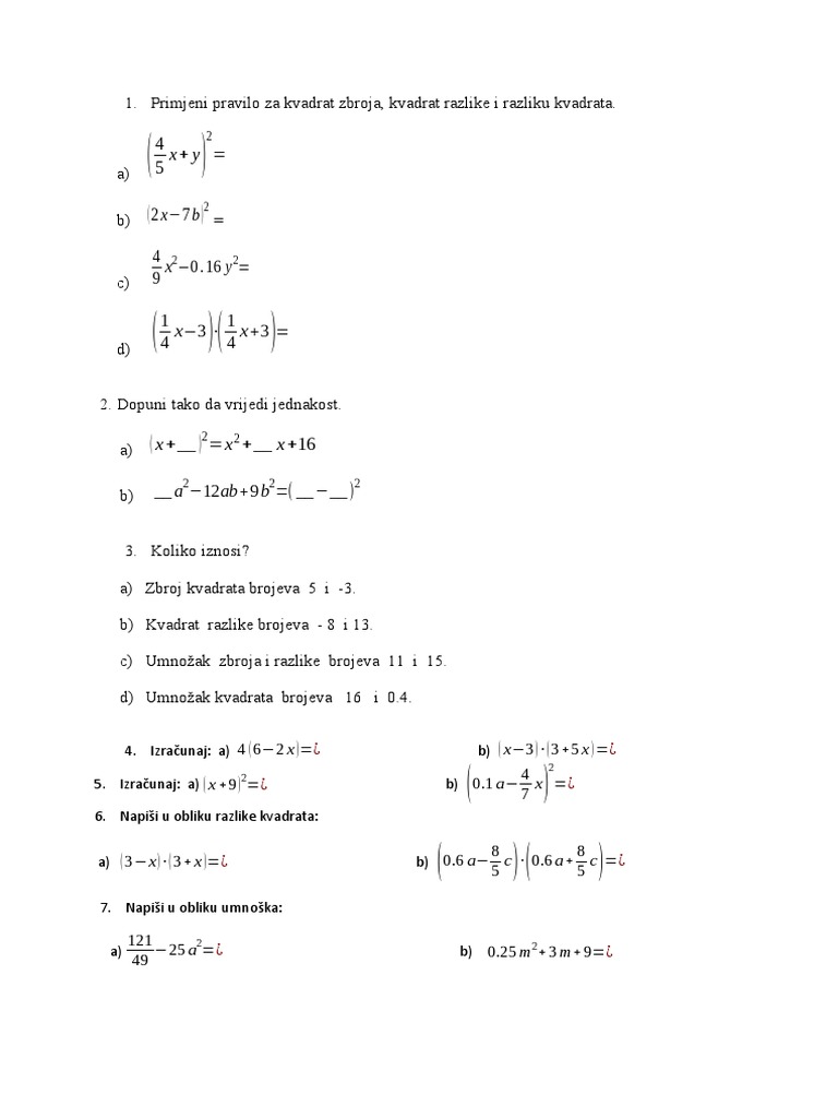 Izračunaj: A) B) 5. Izračunaj: A) B) 6. Napiši U Obliku Razlike ...