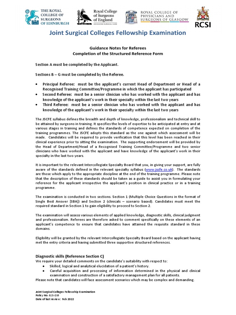 G2 JSCFE Guidance Notes For Referees | PDF | Medicine | Surgery