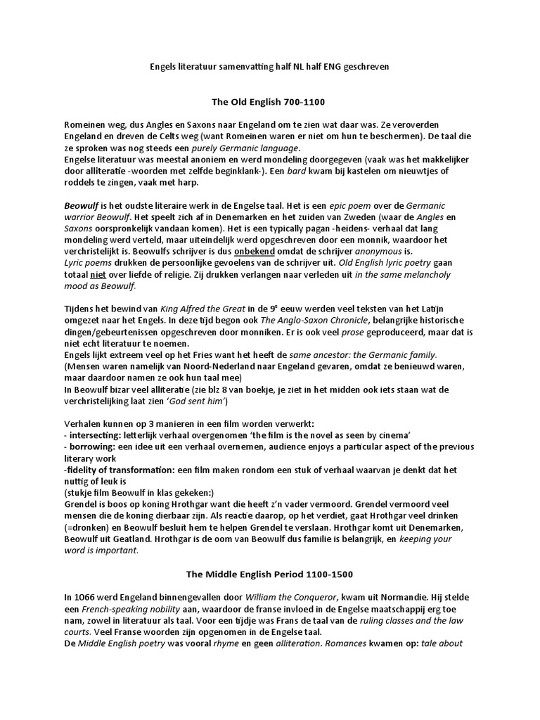 The Old English 700-1100: Beowulf Is Het Oudste Literaire Werk in de ...