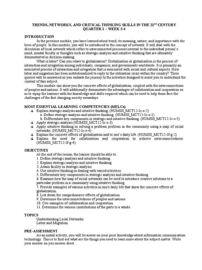 TNCT Quarter 1 Week 3-4 | PDF | Thought | Globalization