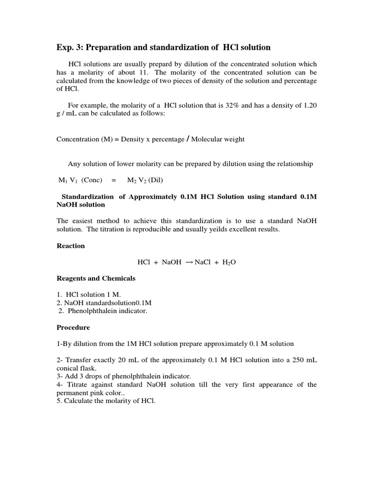 HCl Solution Prep & Standardization | PDF | Teaching Methods ...