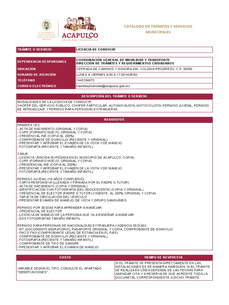 Requisitos para Licencia de Conducir en Acapulco, Guerrero. | PDF ...